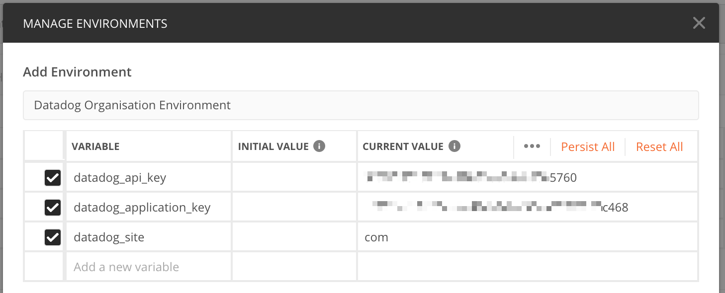 Datadog API と Postman の使用
