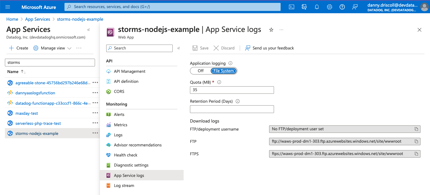 Instrument Azure App Service Linux Containers