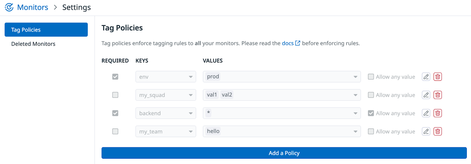 Synthetic Testing and Monitoring Settings