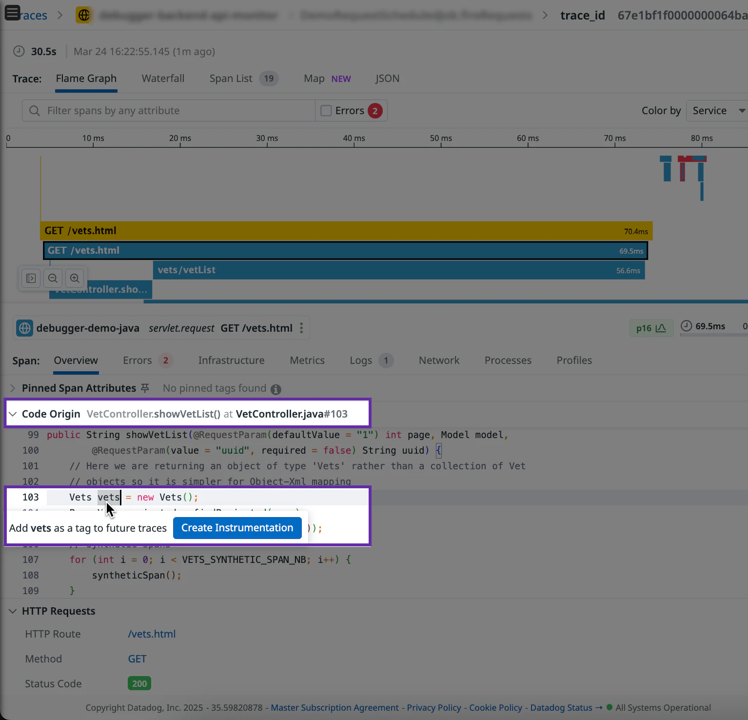 Code Origin for Spans