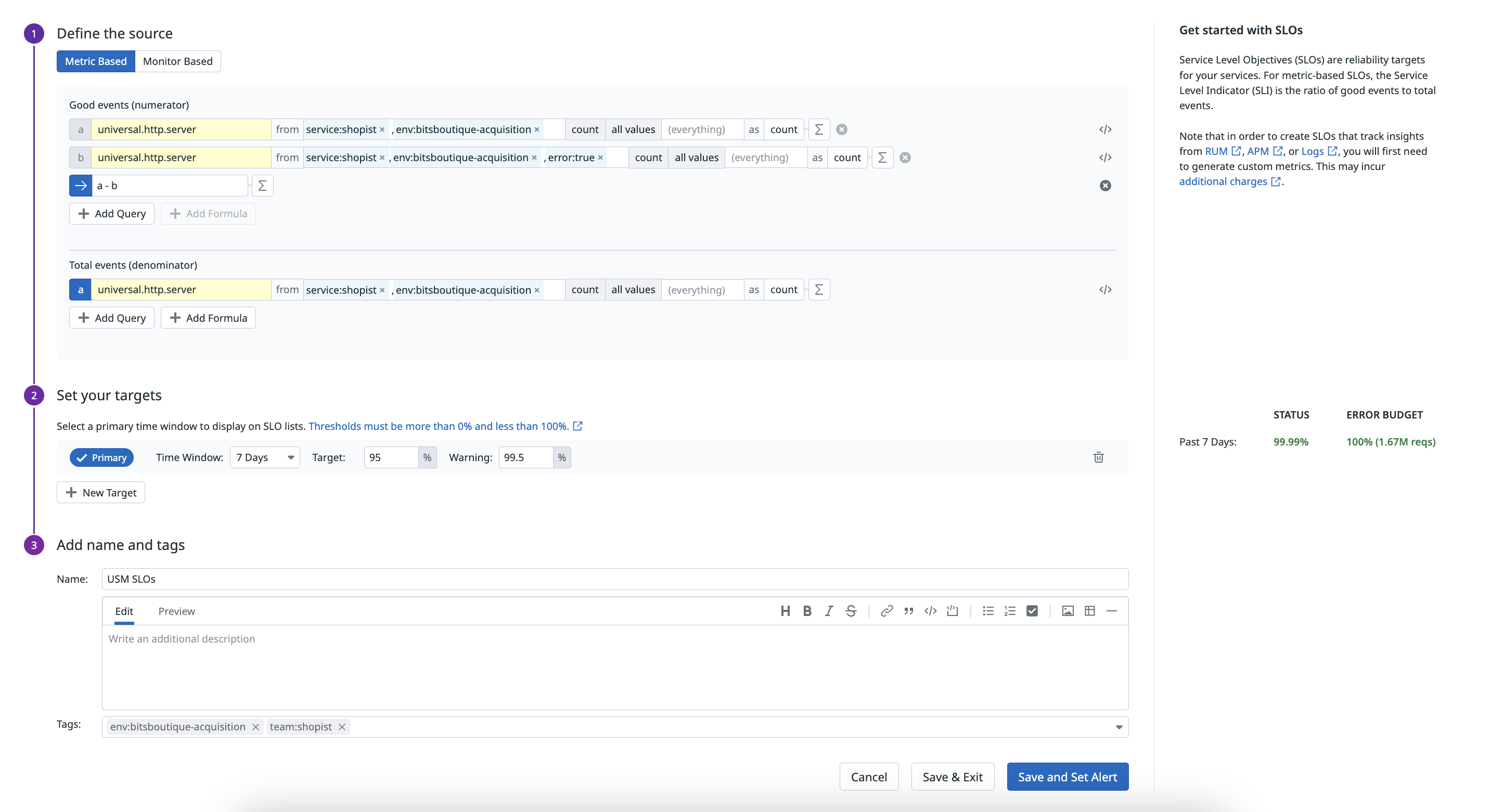 Using USM Metrics in Monitors, SLOs, and Dashboards